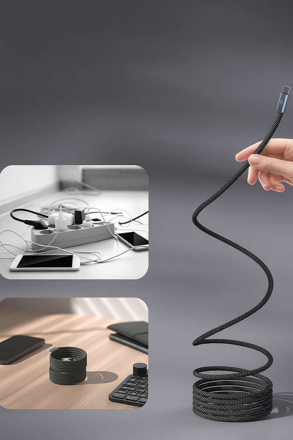 Câble de recharge Magnétique tréssé USB-C/Lightning - Anti-noeuds ...